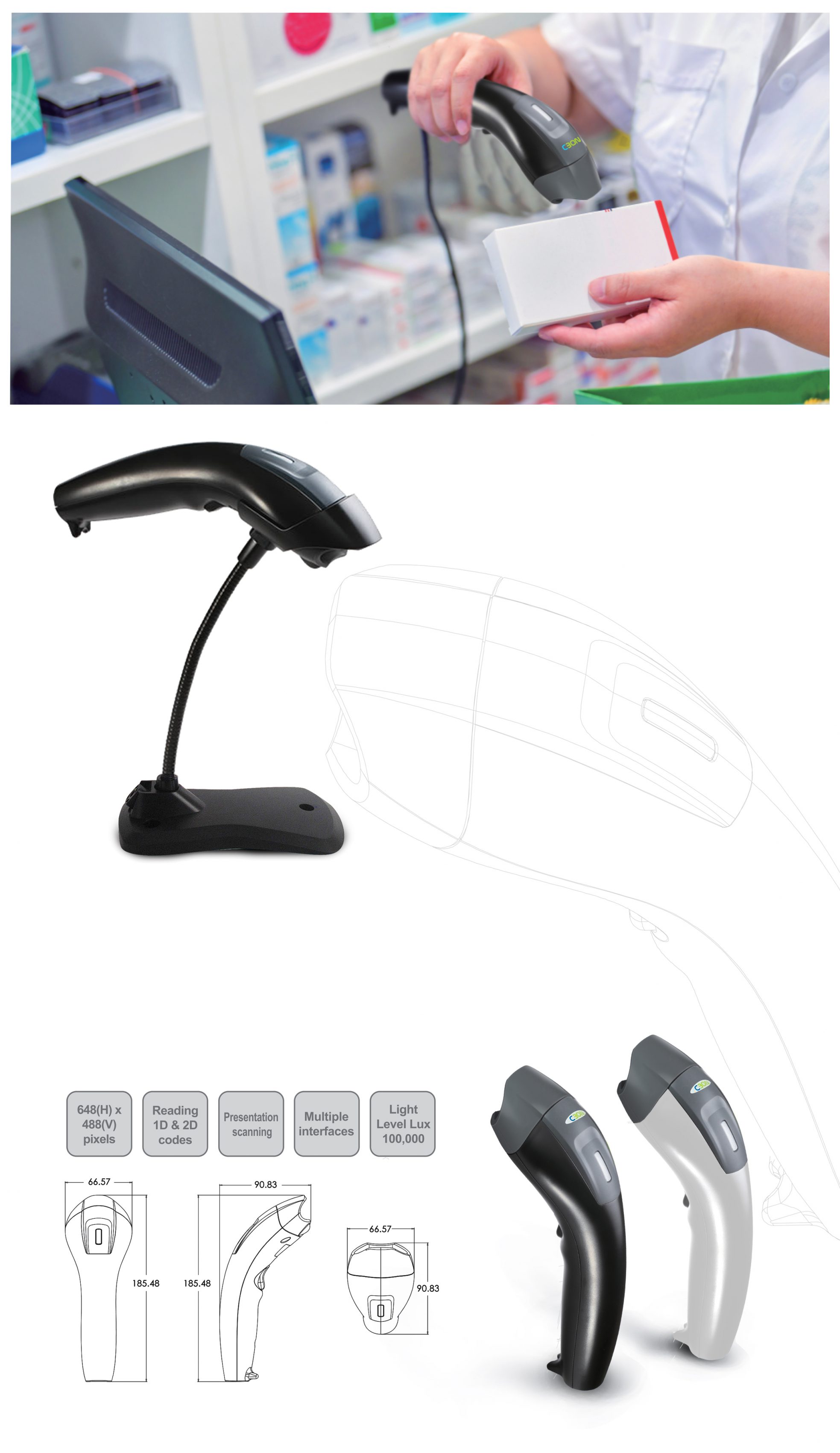 اسکنر بارکدخوان سی بن (CBON) مدل CB-N210D - شرکت مهندسی اهتمام